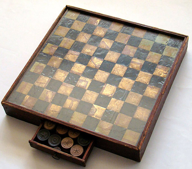 c. eind 19e eeuw dambord-molenspel handgeknipt papier achter glas ...